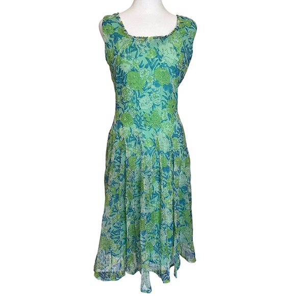 J. Peterman | Dresses | J Peterman Womens Midi Green Blue Floral Dress ...